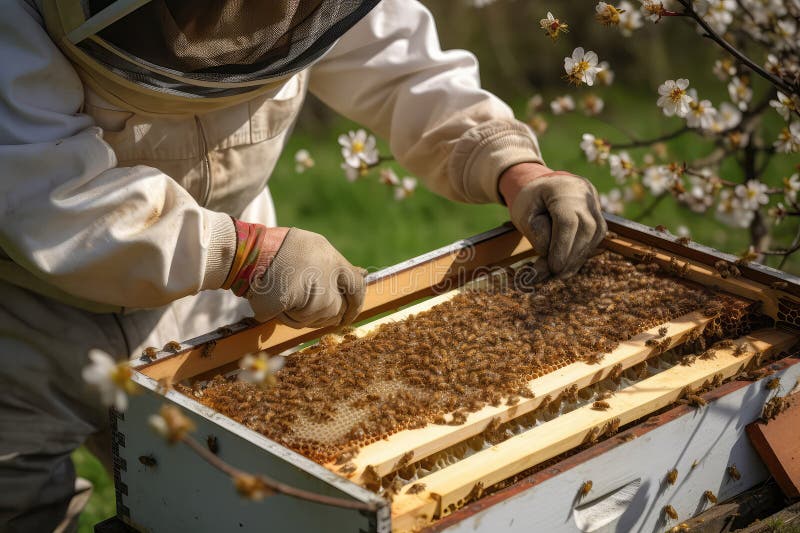 Beekeeper Delicately Transferring Bees into Portable Observation Hive ...
