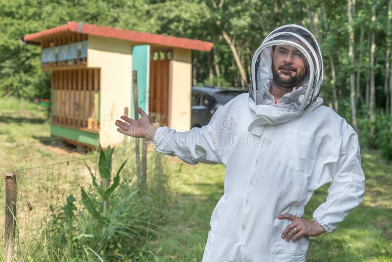 Beekeeper with His Bee Hive Stock Image - Image of organic, portrait ...