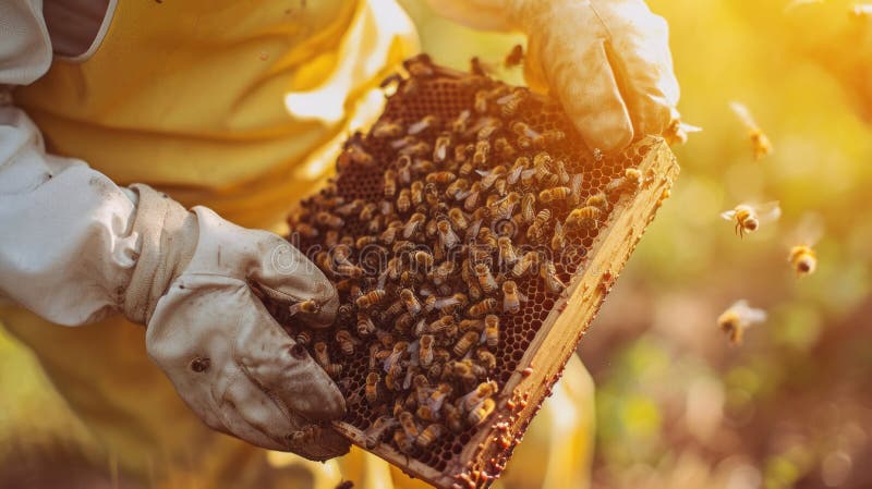 A Beekeeper Holding a Beehive Filled with Bees. this Image Can Be Used ...