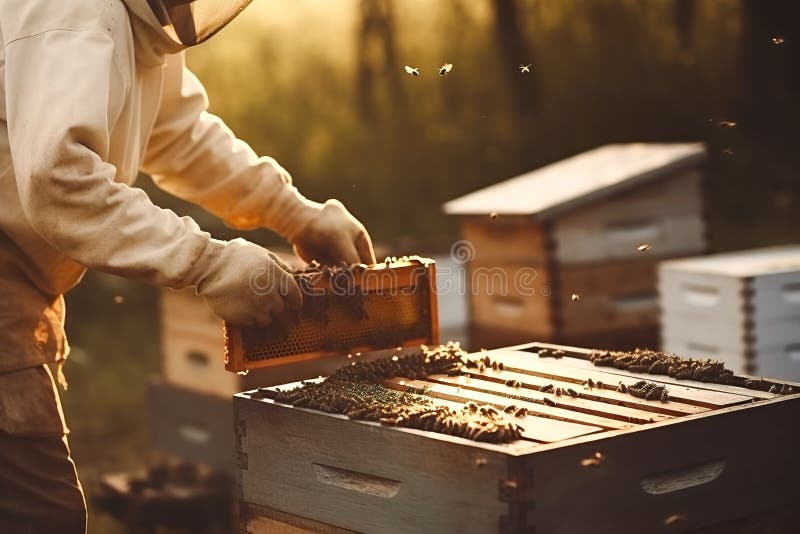 Beekeeper Working with Bees in Apiary. Beekeeping Concept Stock ...