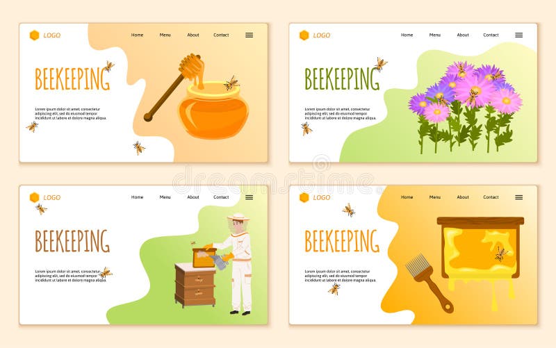 Beekeeping Website Cards Collection Stock Vector - Illustration of ...