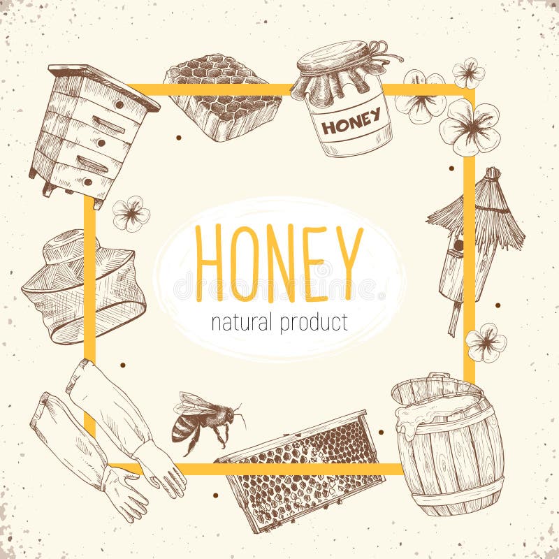 Beekeping Sketches Circle stock vector. Illustration of natural - 128098871