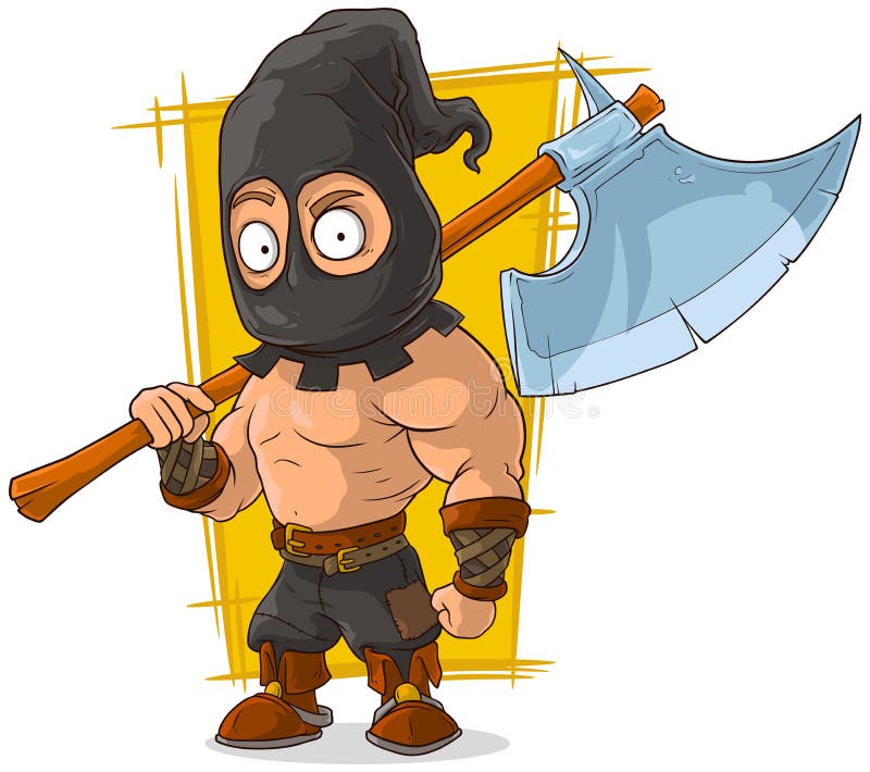 Beeldverhaal Gemaskeerde Beul Met Grote Bijl Vector Illustratie ...