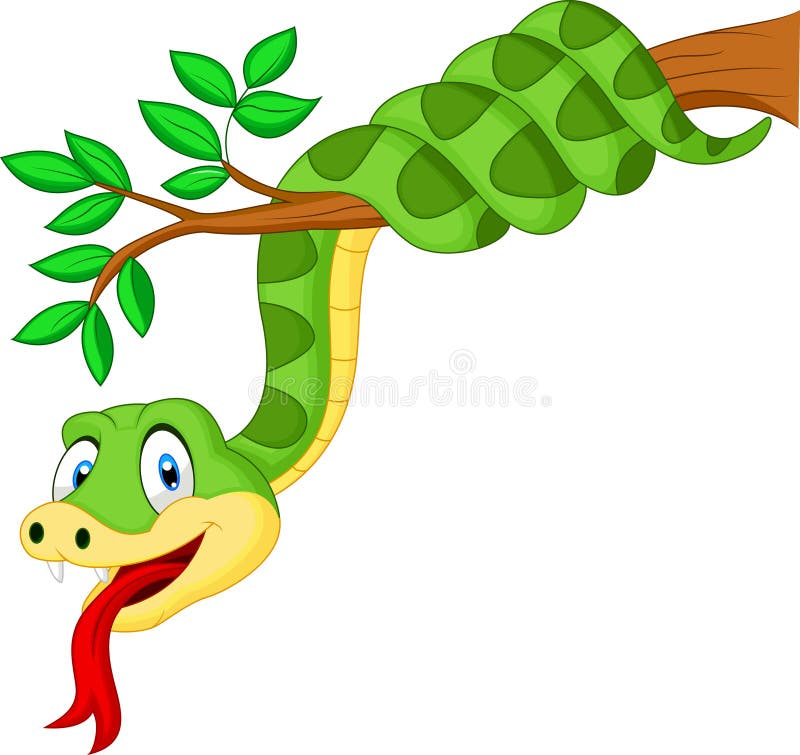 Beeldverhaal Groene Slang Op Tak Vector Illustratie - Illustration of tong, reptiel: 45726539
