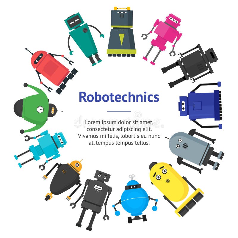 Beeldverhaal Leuk Toy Robots Banner Card Circle Vector Vector ...