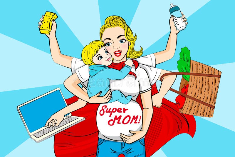Beeldverhaal super mamma vector illustratie. Illustration of leuk ...