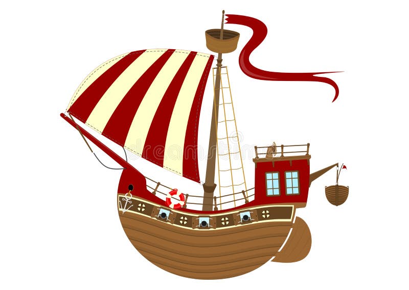 Cartoon-zeilboot Met Achtergrondvectorillustratie Van De Zee- of ...