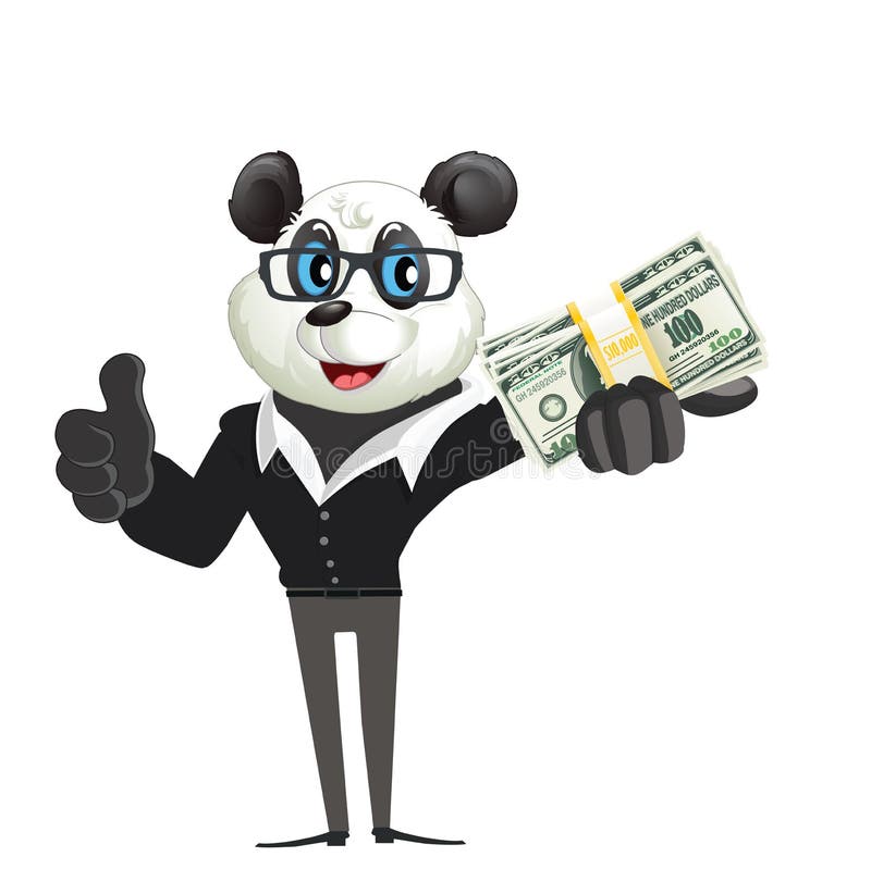 Beeldverhaalkarakter Panda Holding Money Vector Illustratie ...