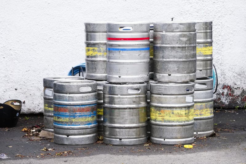Beer and Alcohol Barrel Kegs in a Stack Group Stock Photo - Image of ...