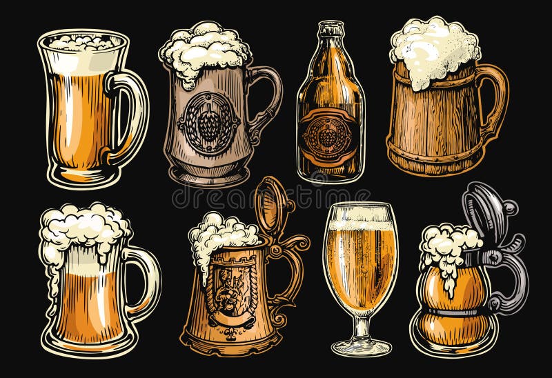 Beer, Alcoholic Drinks Collection. Design Elements Vector Set. Pub, Bar ...