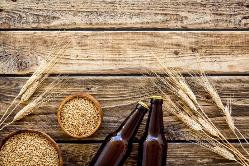 Beer Background with Barley on Rustic Wooden Background Top View Copy ...