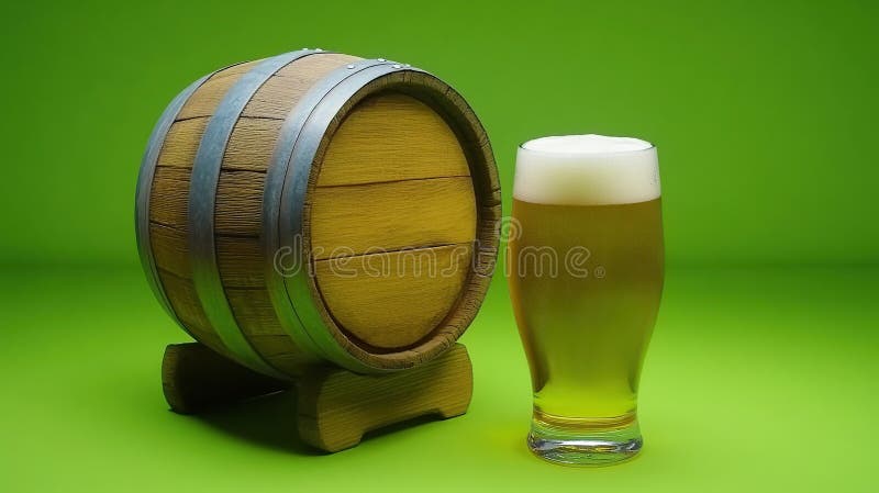 Beer Barrel, Glass, Green Background, Studio Shot, Beverage ...
