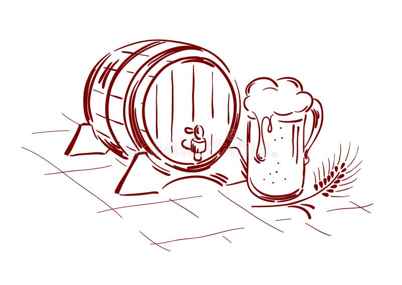 Beer Barrel Vintage Keg Sketch Vector Illustration Stock Vector