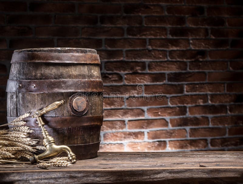 Beer Barrel and Wheat on the Wooden Table. Craft Brewery Stock Photo ...