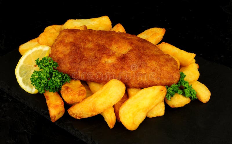 Beer Battered Cod with Chunky Chips Stock Photo - Image of crispy ...