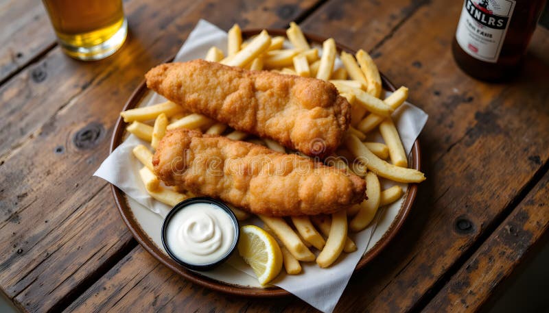 Beer Battered Fish and Chips with Tartar Sauce Stock Photo - Image of ...