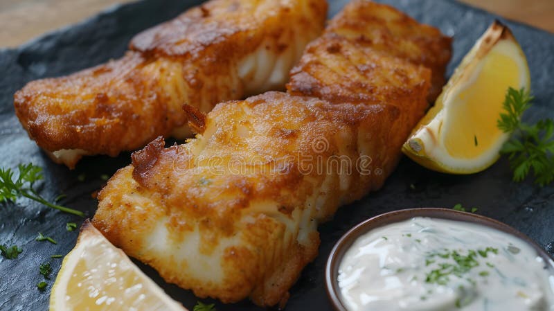Beer-battered Fish with Tartar Sauce Stock Illustration - Illustration ...