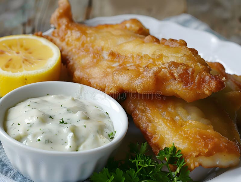 Beer-battered Fish with Tartar Sauce Stock Illustration - Illustration ...