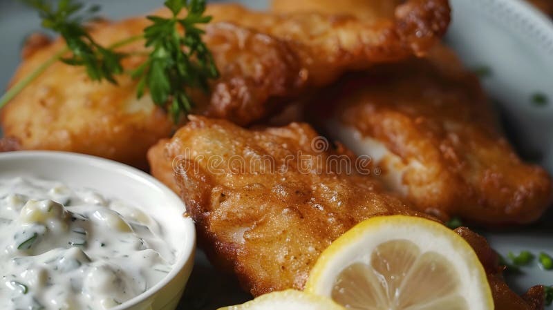 Beer-battered Fish with Tartar Sauce Stock Illustration - Illustration ...