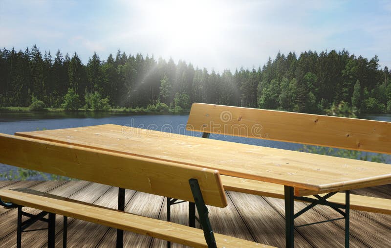 Beer Bench Set Table and Bench with Backrest Stock Photo - Image of ...