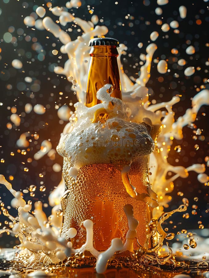 A Beer Bottle is Being Splashed with Water Stock Photo - Image of ...