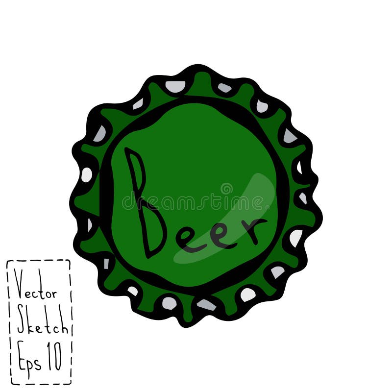 Beer Bottle Cap. Doodle Style Sketch. Vector Stock Illustration ...