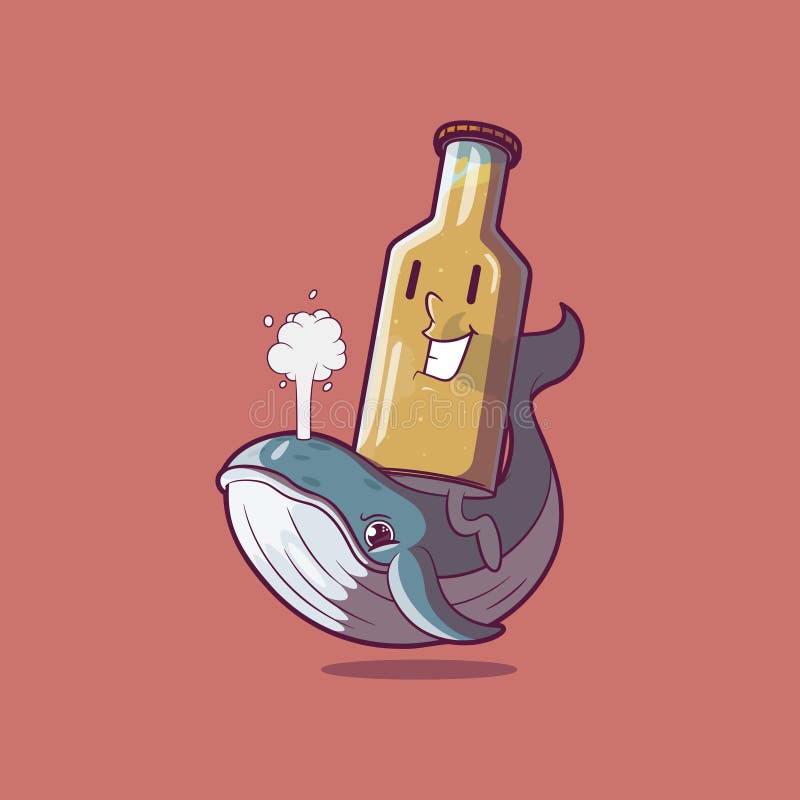 A Beer Bottle Character is Riding a Whale Vector Illustration. Stock ...