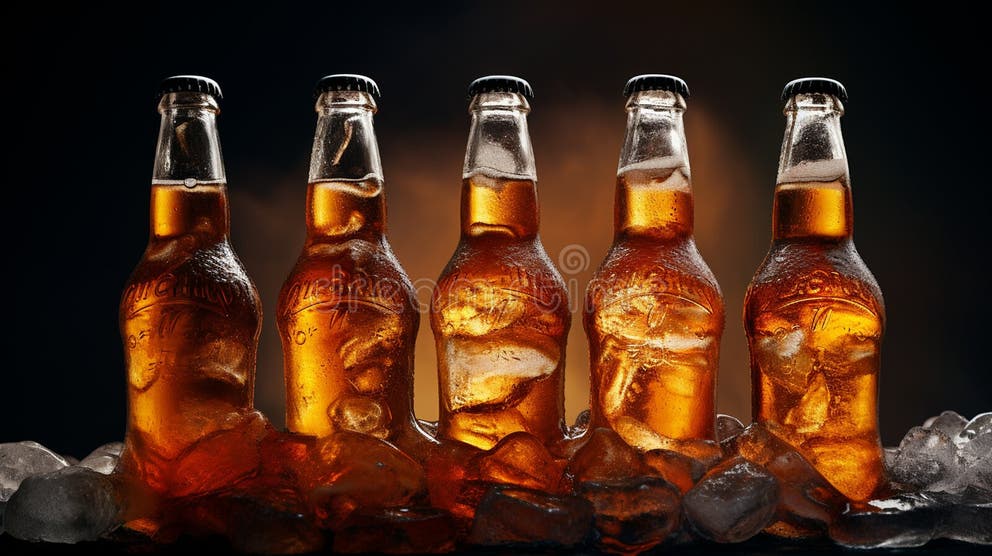 Beer Bottle Chilled in Ice. Stock Image - Image of refreshing, lager ...