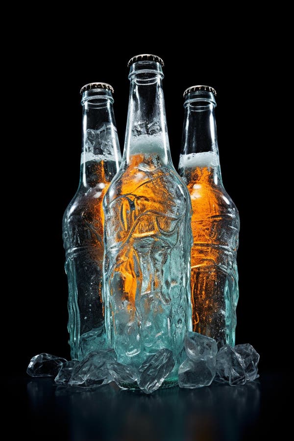Beer Bottle Chilled in Ice. Stock Photo - Image of refreshment ...