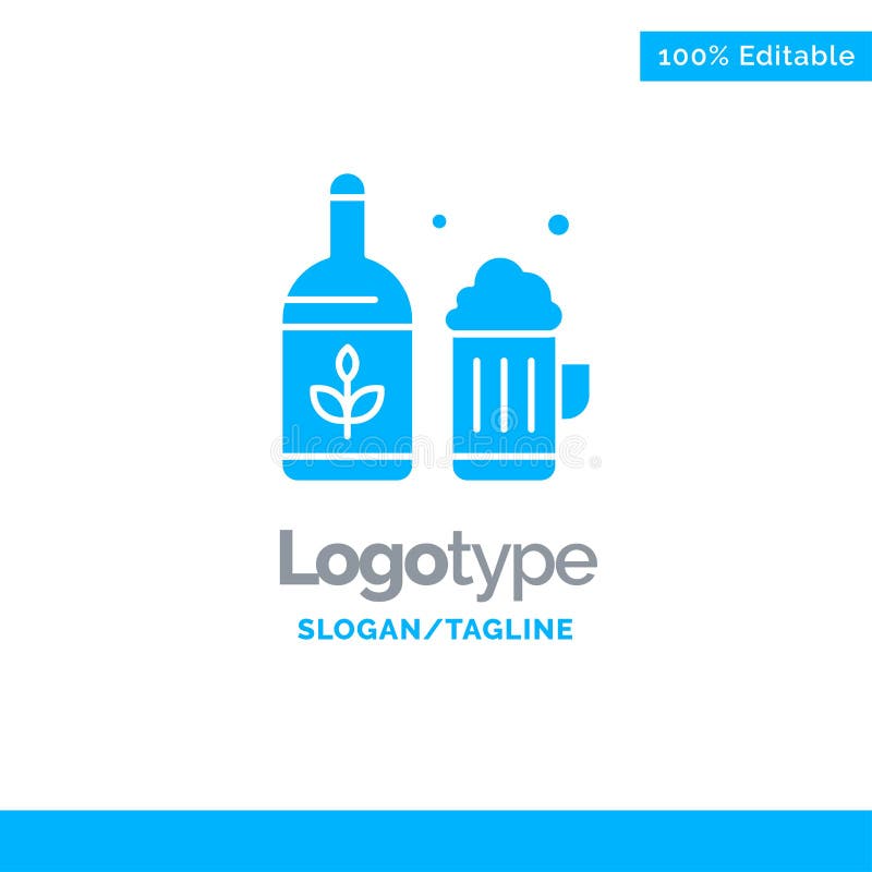 Beer, Bottle, Cup, Ireland Blue Solid Logo Template. Place for Tagline ...
