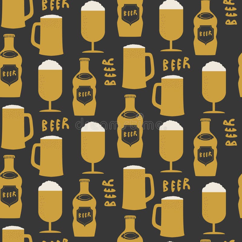 Beer Bottle, Glasses and the Word Beer Seamless Vector Pattern ...