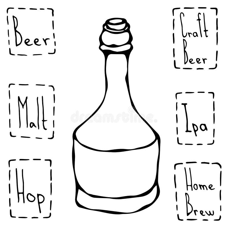 Craft Beer Bottle Doodle Style Sketch. Hand Drawn Vector Illustration ...