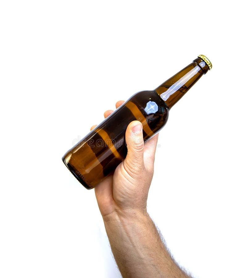 Beer Bottle in Hand Isolated on White. Stock Photo - Image of white ...