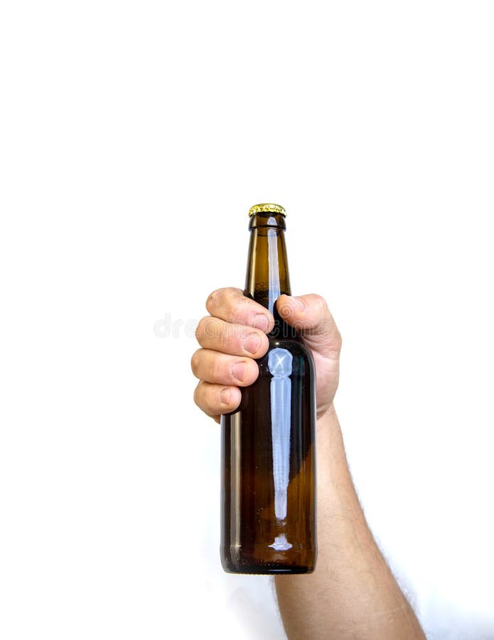 Beer Bottle in Hand Isolated on White. Stock Image - Image of white ...