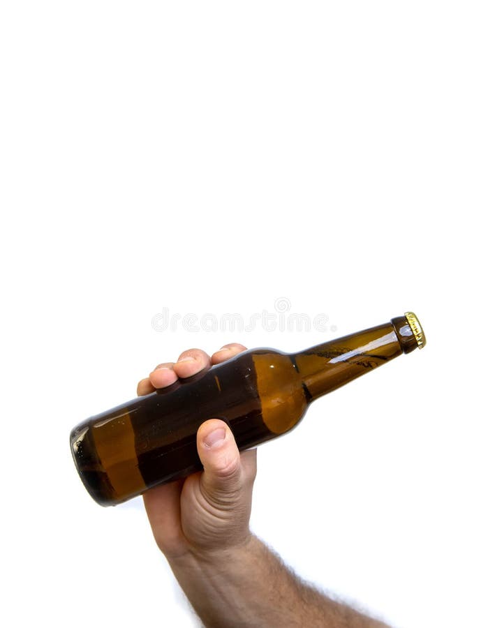 Beer Bottle in Hand Isolated on White. Stock Photo - Image of ...