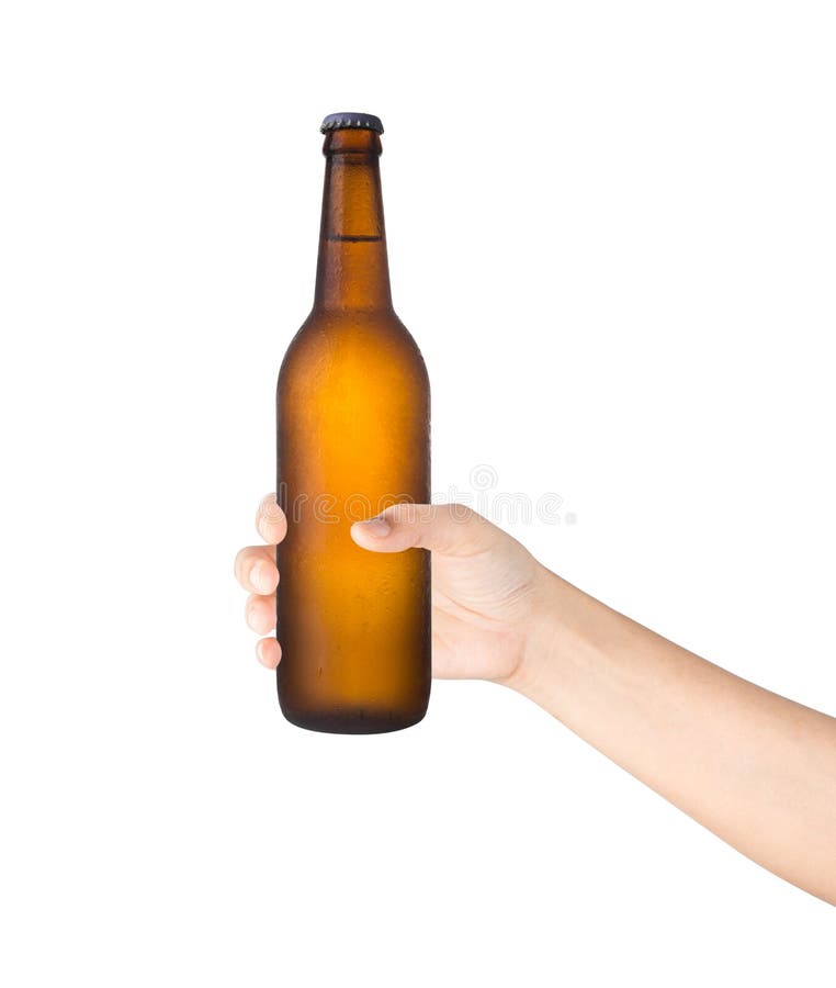 Beer Bottle in the Hand Isolated on White Background. Stock Image ...