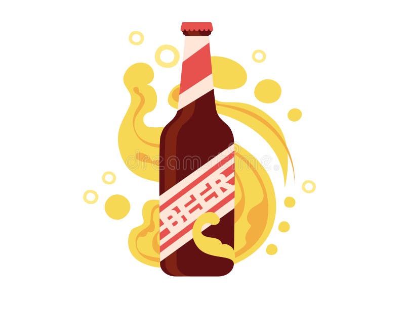 Beer Bottle with Label and Abstract Beer Flowing Around Bottle Flat ...