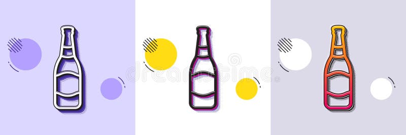 Beer Bottle Line Icon. Pub Craft Beer Sign. Halftone Dotted Pattern ...