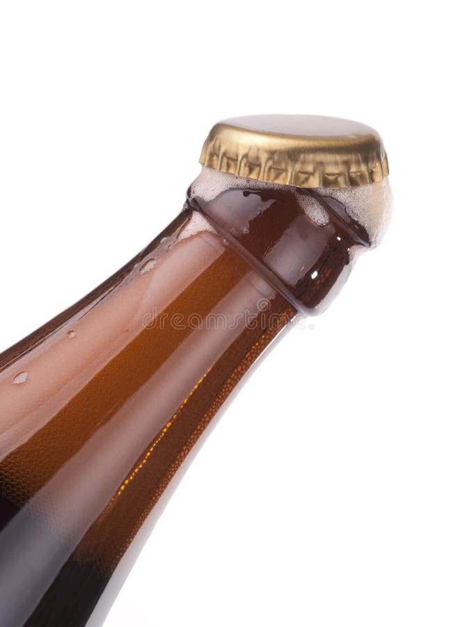 Beer Bottle with Open Cap and Froth, Isolated Stock Photo - Image of ...