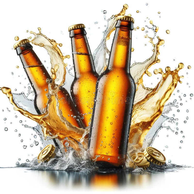 Beer Bottle with Beer Splash Isolated on White Background Stock ...
