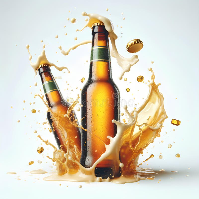 Beer Bottle with Beer Splash Isolated on White Background Stock ...