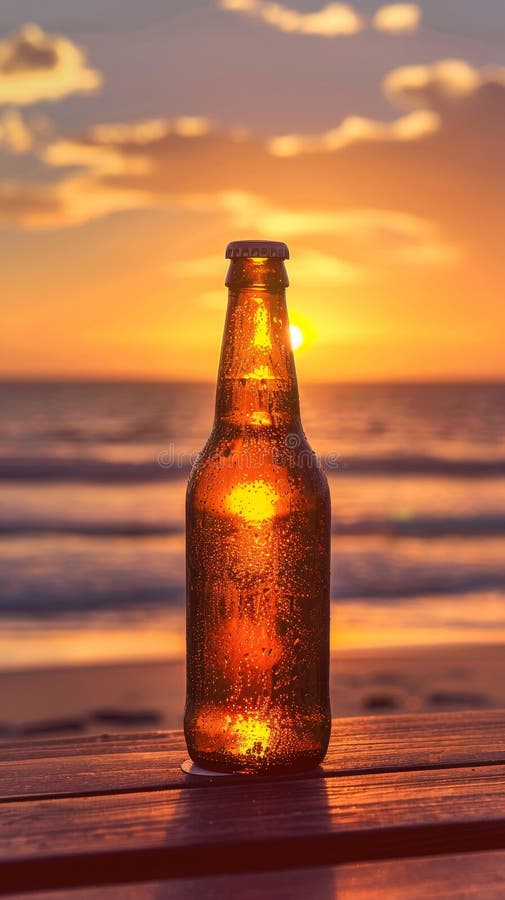 Beer Bottle at Sunset on the Beach, Refreshing Summer Vibes Stock Photo ...