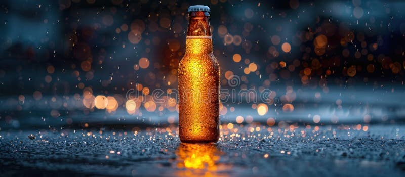 Beer Bottle on Wet Ground stock photo. Image of condensated - 314863258