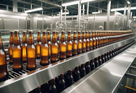 Beer Bottles on the Assembly Line in a Modern Brewery Stock ...