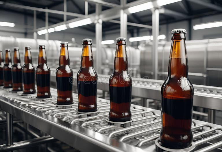 Beer Bottles on the Assembly Line in a Modern Brewery Stock ...