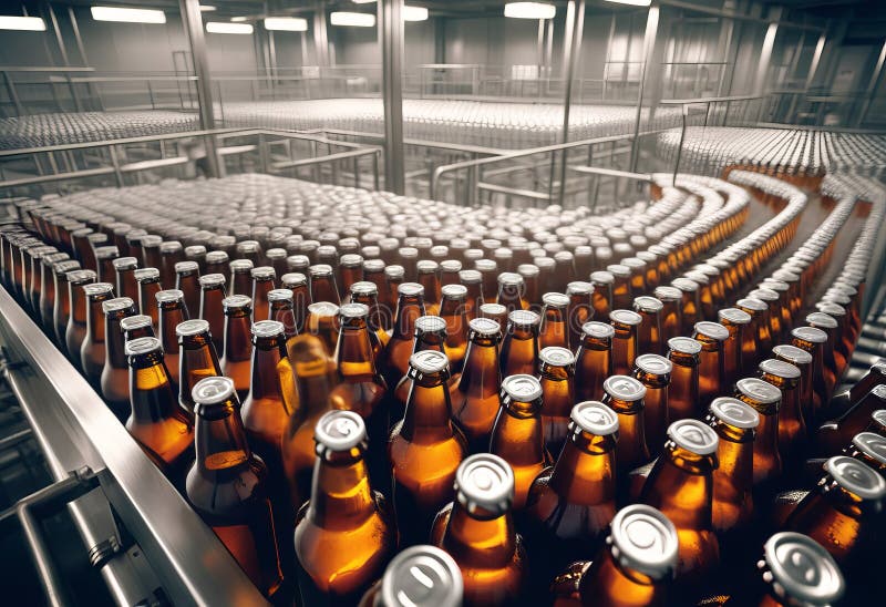 Beer Bottles on the Assembly Line in a Modern Brewery Stock ...