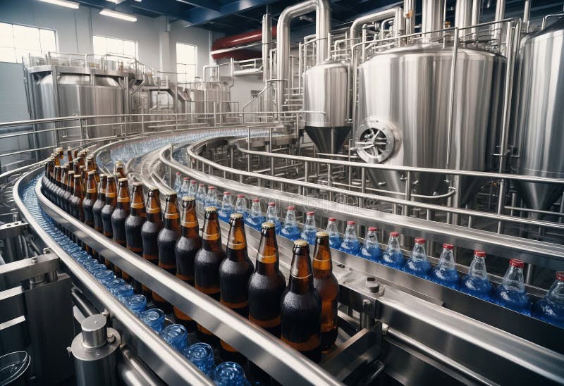 Beer Bottles on the Assembly Line in a Modern Brewery Stock ...