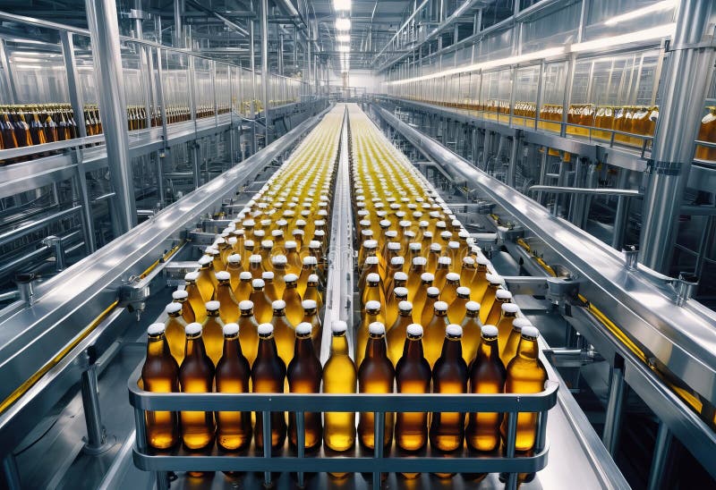 Beer Bottles on the Assembly Line in a Modern Brewery Stock ...