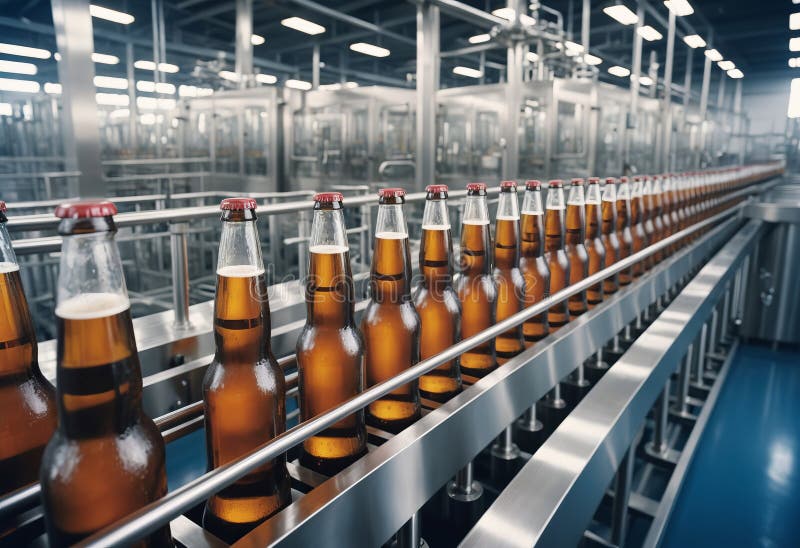 Beer Bottles on the Assembly Line in a Modern Brewery Stock ...