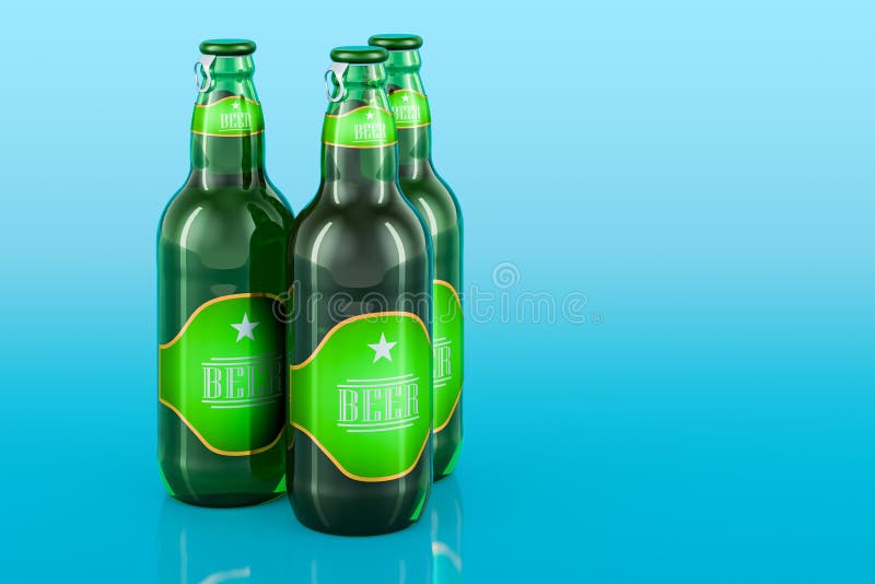 Beer Bottles on Blue Background, 3D Stock Illustration - Illustration ...